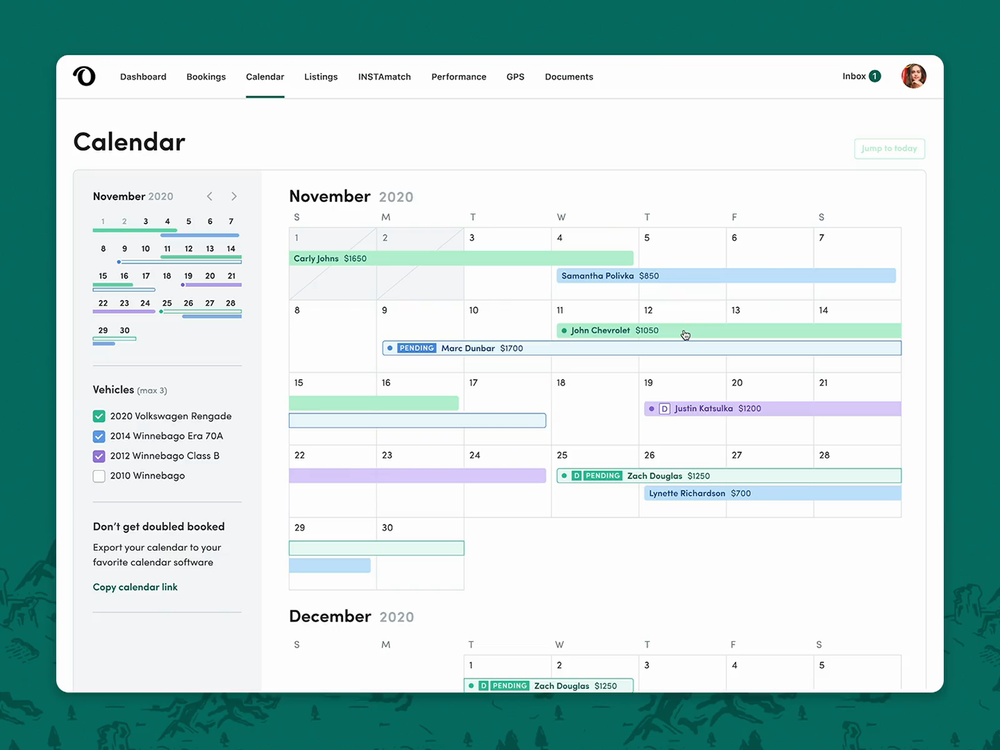 Owner Calendar by Eric Celedonia for Outdoorsy on Dribbble