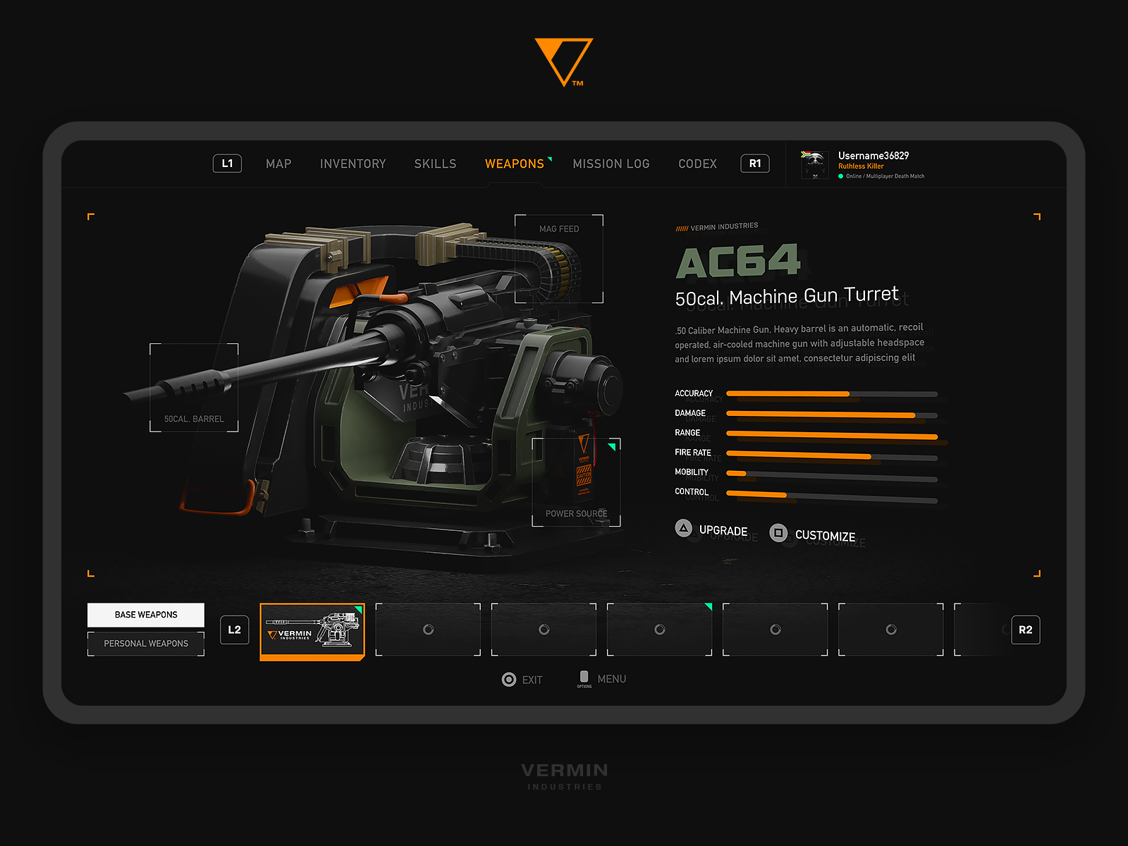 AC64 Weapon Detail Menu GUI by Emile Rohlandt on Dribbble