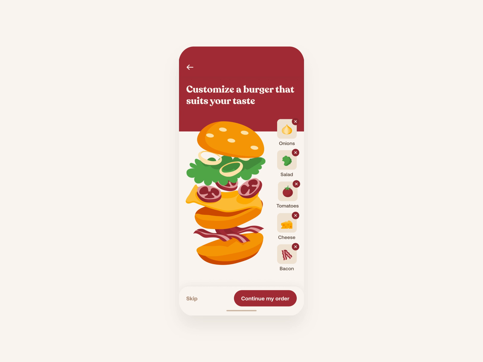 KFC - Burger Customization UI Animation by Dimitri Allanic on Dribbble
