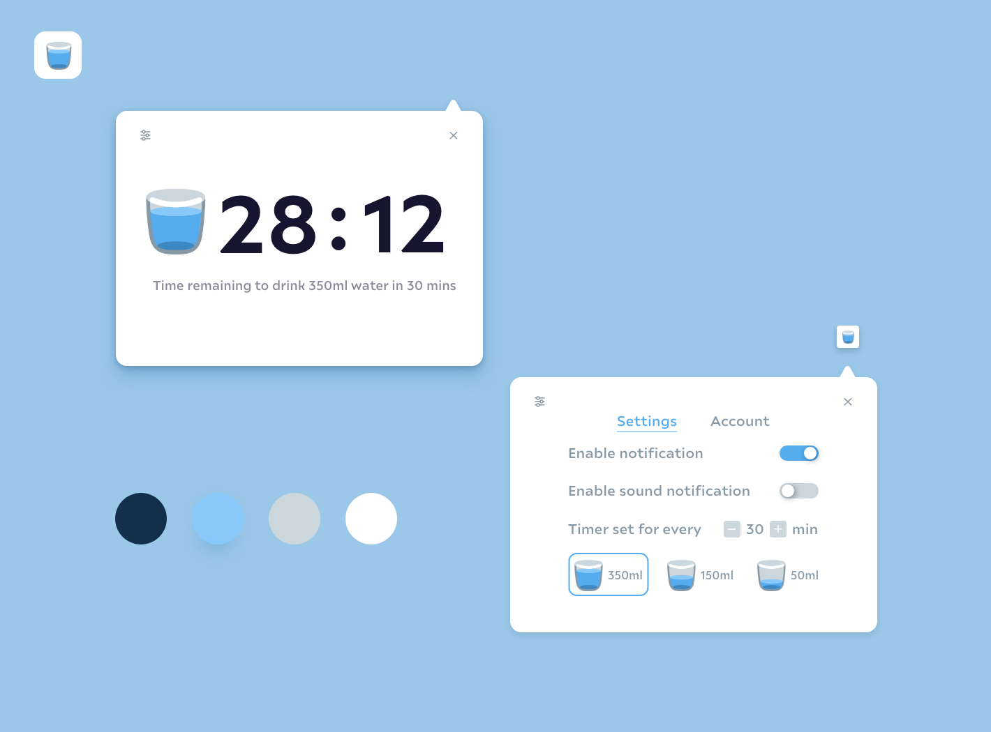 Drink water reminder desktop widget app by Rosie Way on Dribbble