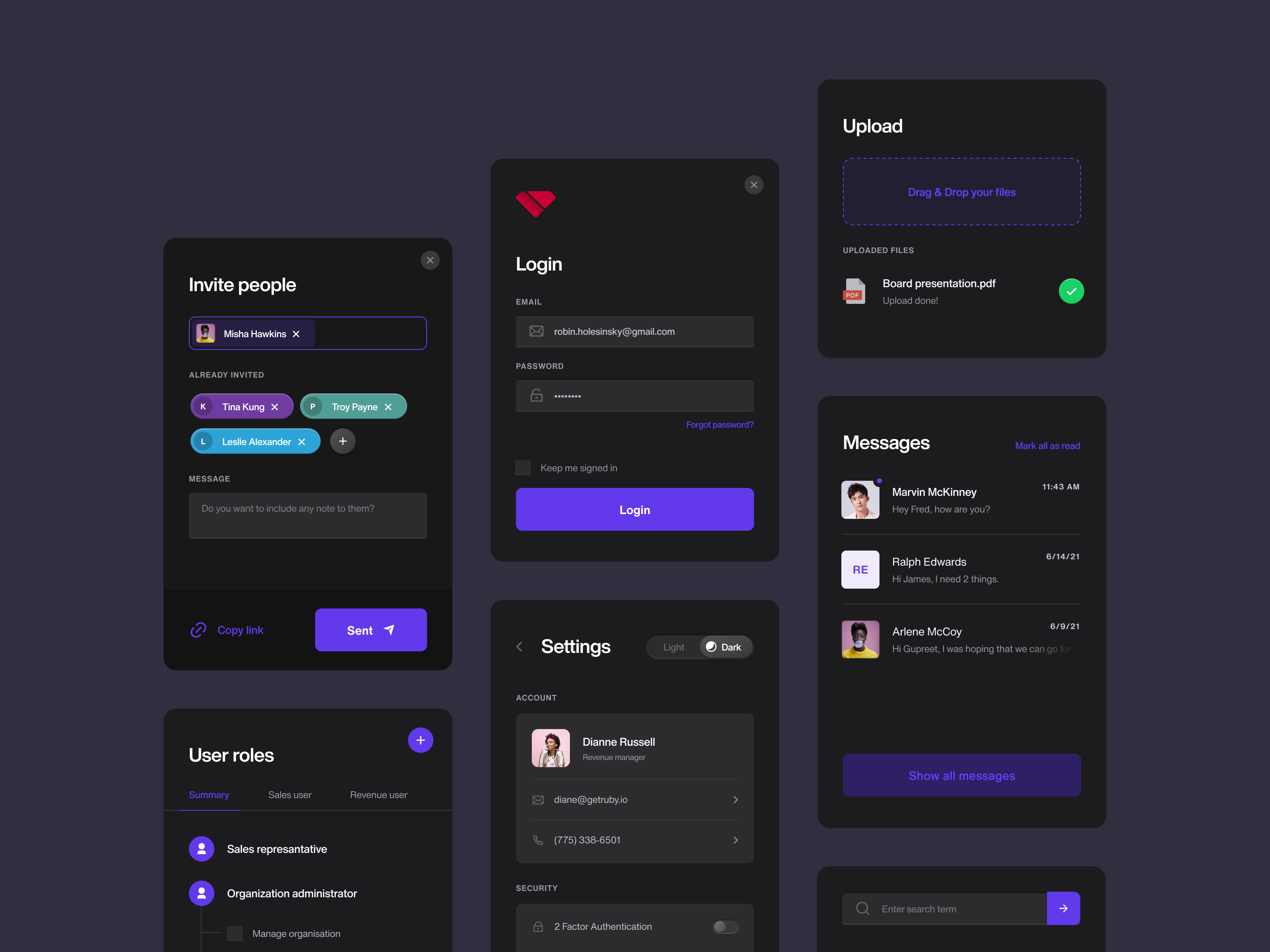 Dark & Light UI for Cards Components by Robin Holesinsky on Dribbble