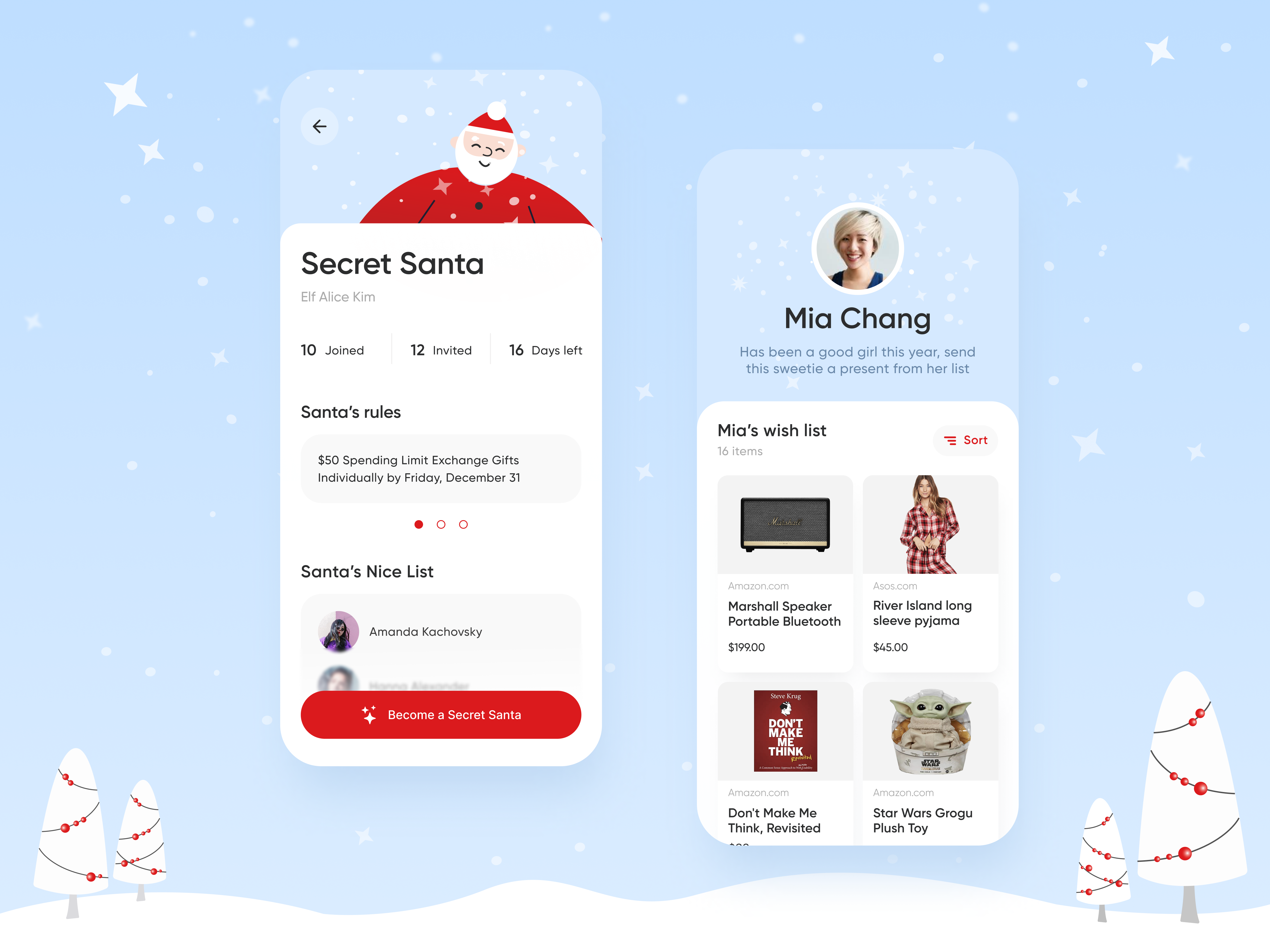 Secret Santa mobile App by Sasha Volkova for Uptech on Dribbble