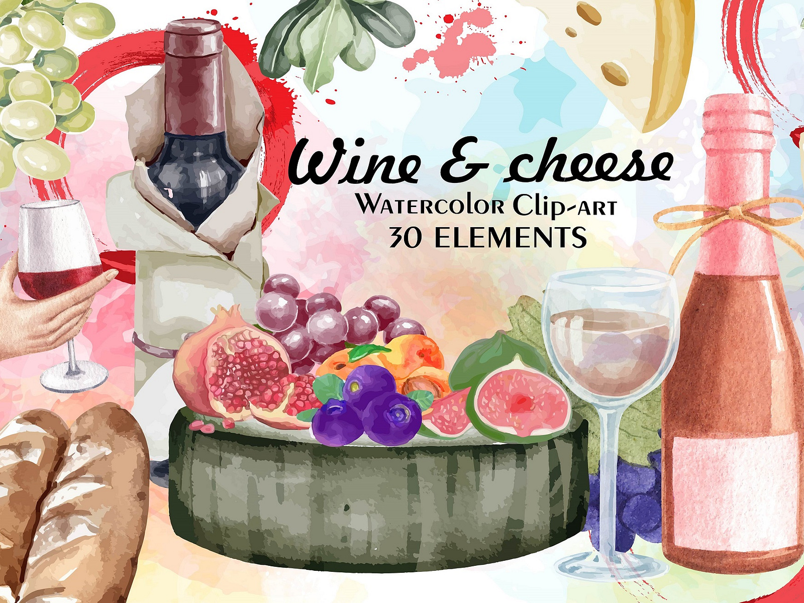 Watercolor Wine & cheese clipart by imran on Dribbble
