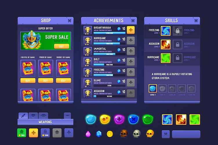 Fantasy Game UI kit by Emily Richard on Dribbble