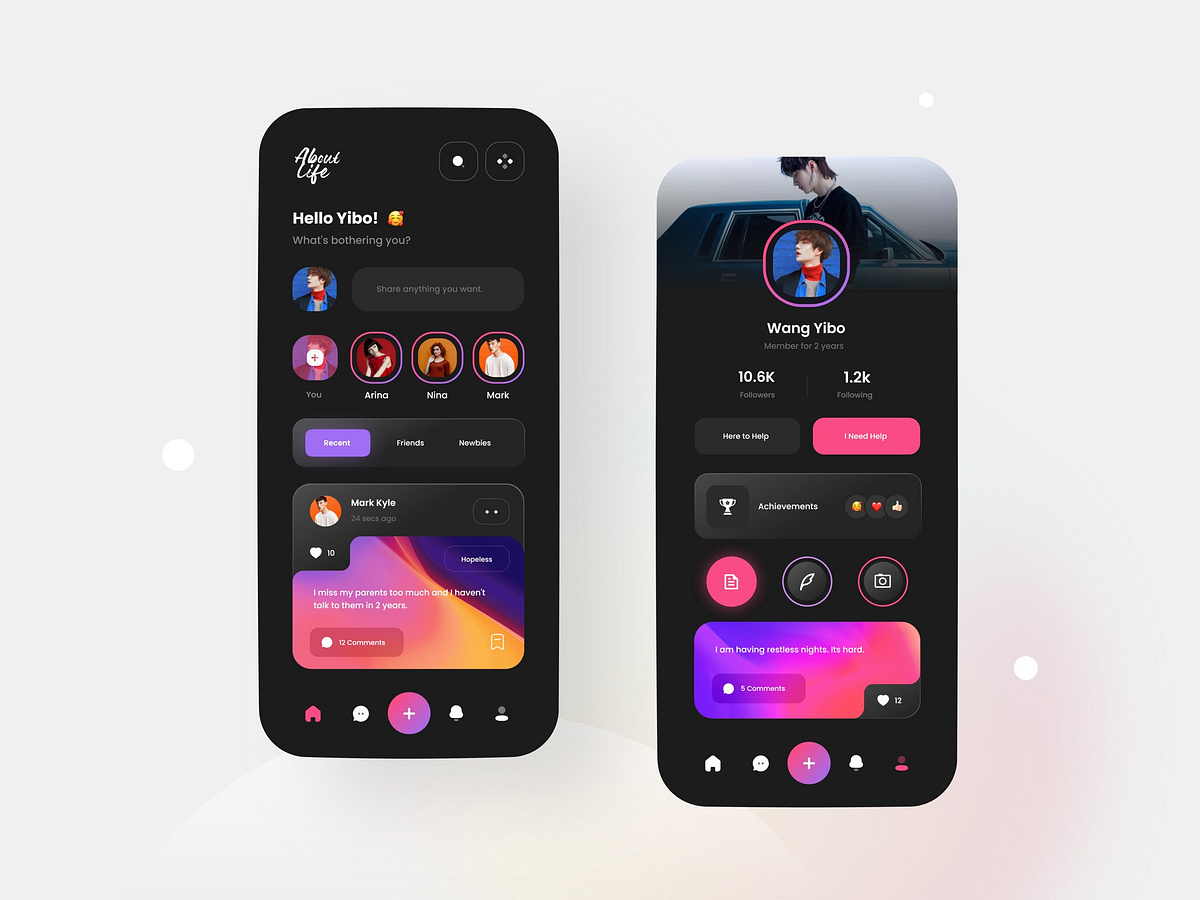 Social Media App by Bogdan Falin for QClay on Dribbble