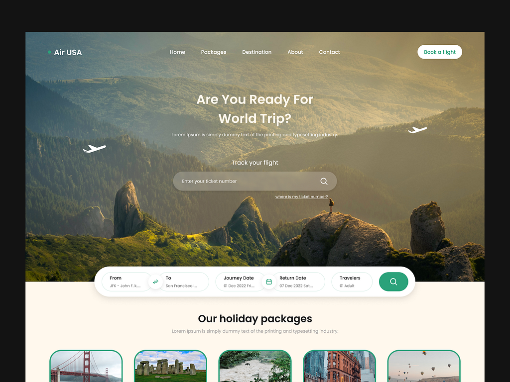 Airlines Website Header by Kazi Mirajul Islam on Dribbble