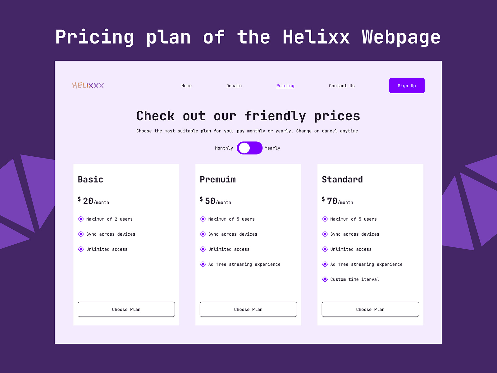 Pricing Plan Webpage Design by Onyewuchi Esther on Dribbble