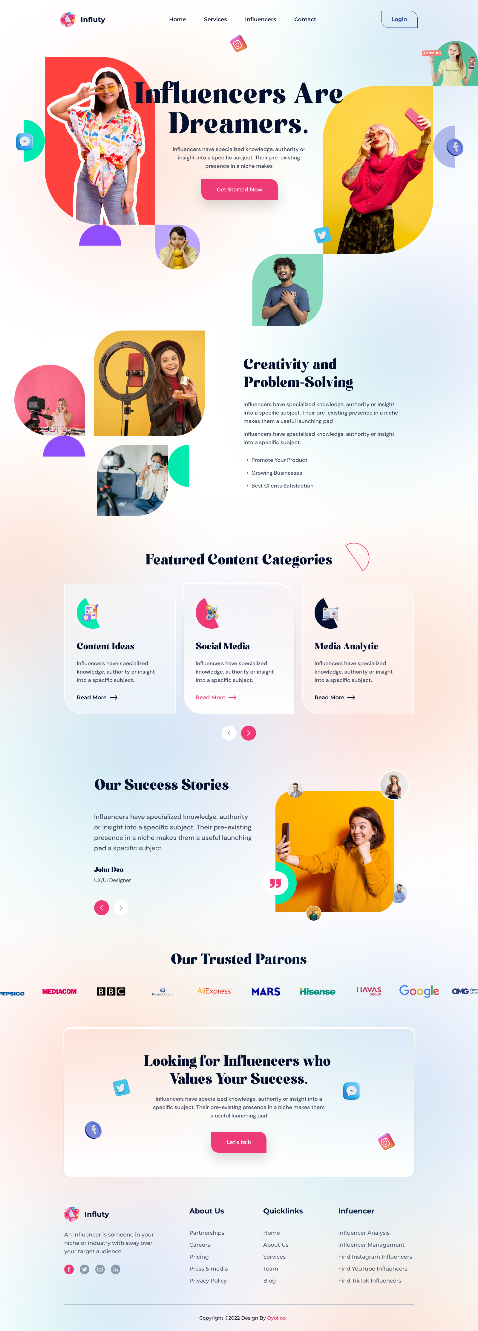 Influencer Agency Website Landing Page Template by Oyolloo on Dribbble