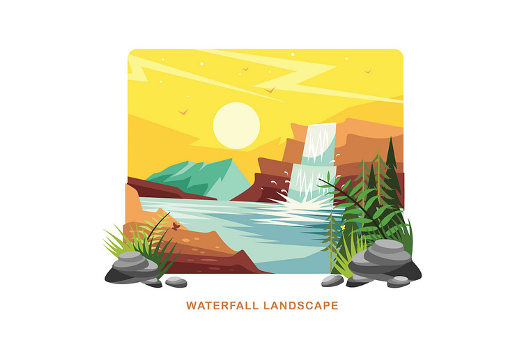 Waterfall Landscape Vector Illustration by ianmikraz on Dribbble