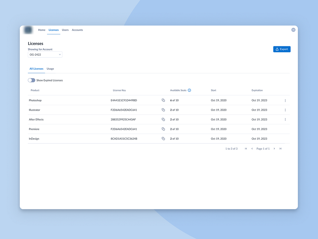 Licenses table by Diego Valencia on Dribbble