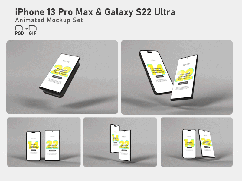 Animated iPhone 14 Pro Max & S22 Ultra Mockup Set by Modern Studio on ...