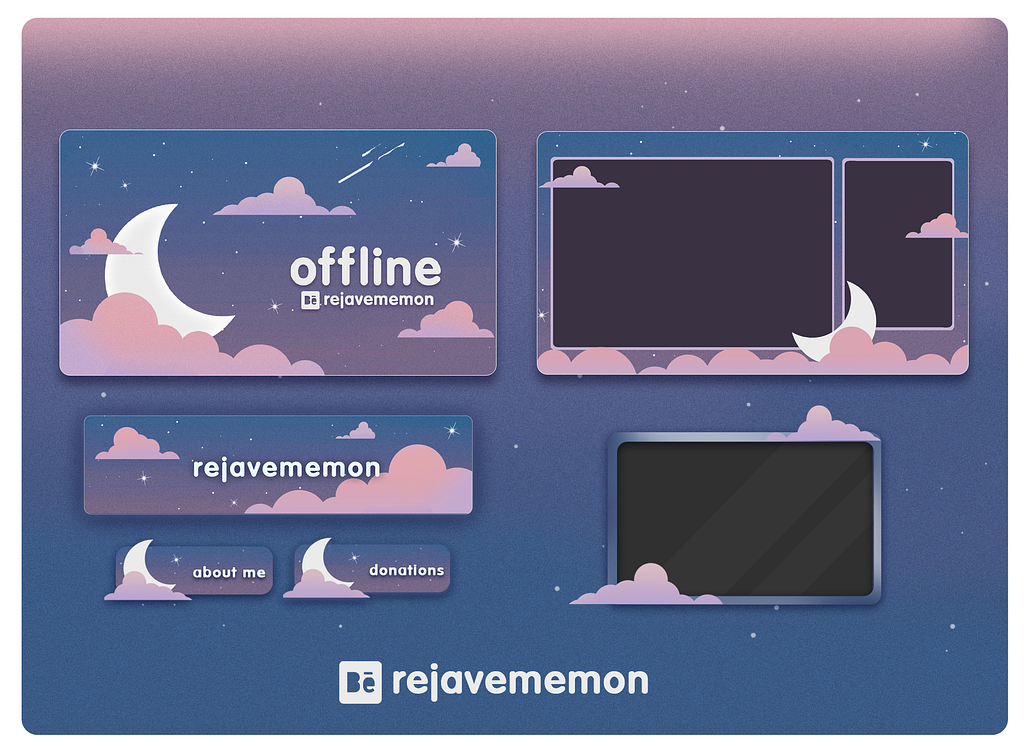 Twitch Overlay Screen Set - Cute Night Sky by Rejaveme Mon on Dribbble