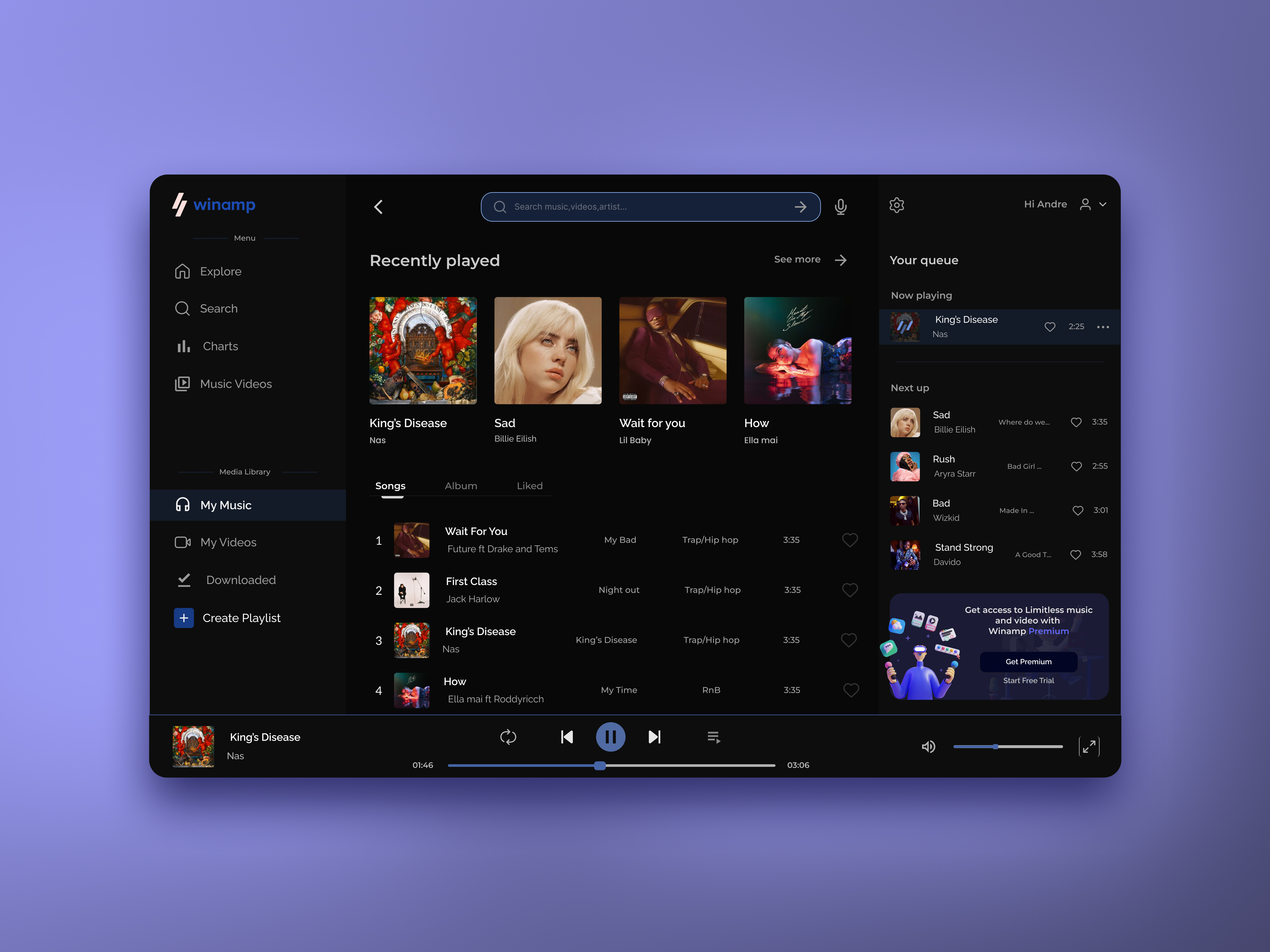 Redesign of the Old Winamp Desktop app by Jerry Oyeniyi on Dribbble