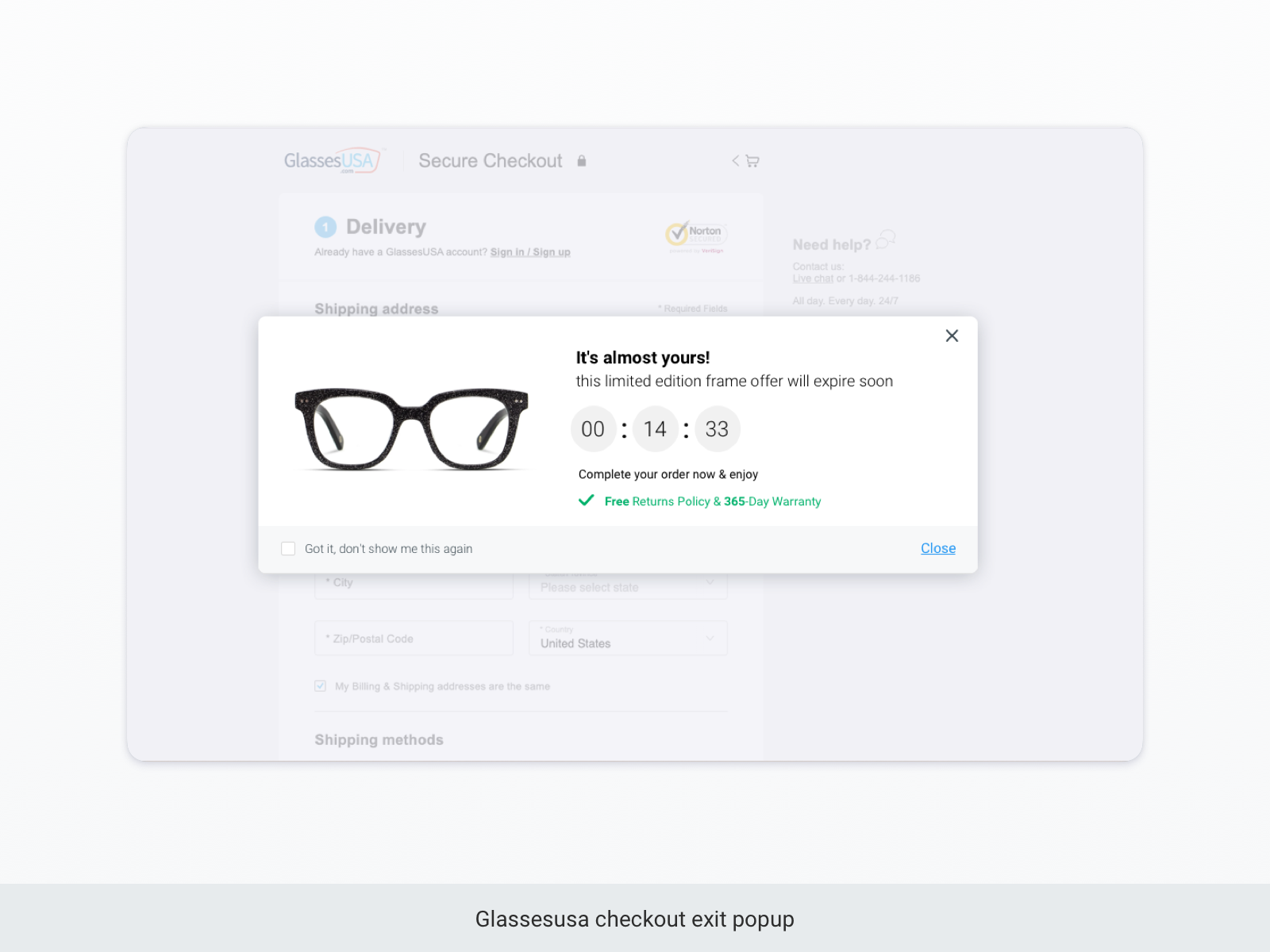GlassesUSA - Checkout exit popup by Gadi Gila on Dribbble
