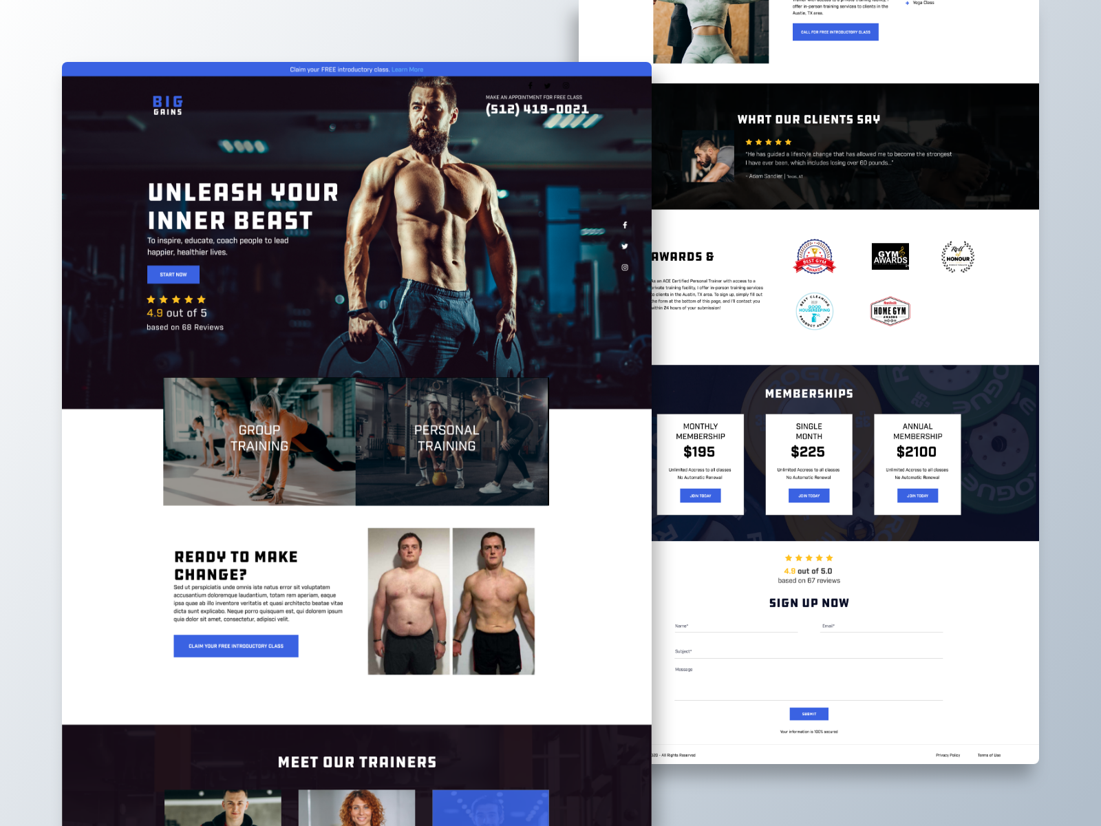 Big Gains - Fitness Gym Landing Page by WebnWell on Dribbble