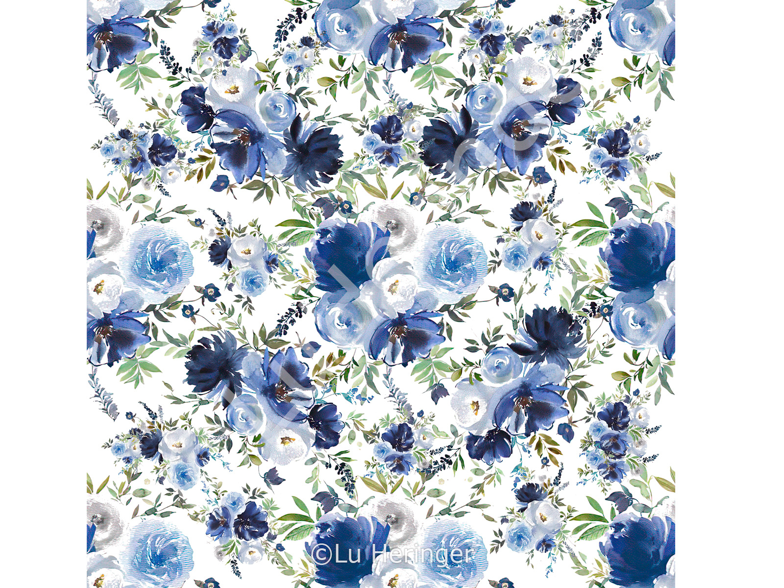 Seamless/Rapport (paper,fabric,web)-Indigo Flowers by Lu Heringer on ...