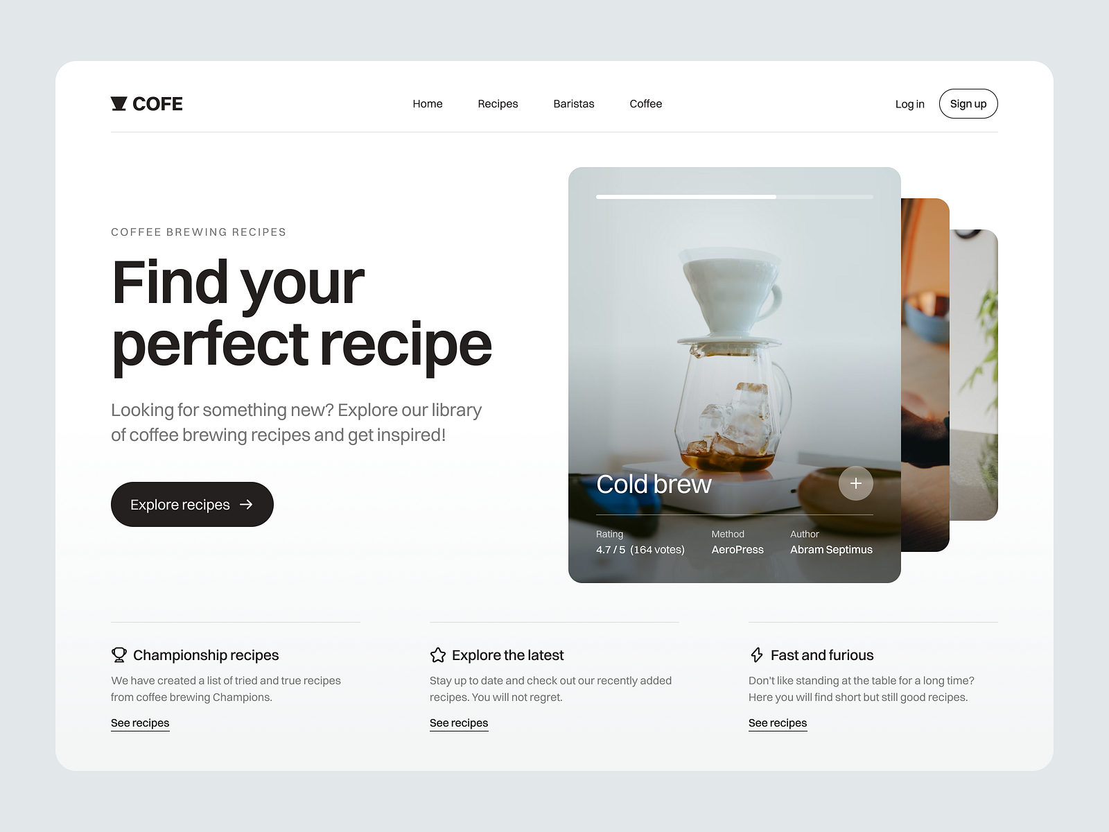 COFE - coffee brewing recipes website concept by Tobiasz Niemasik for ...