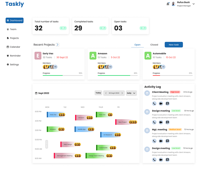 Task Manager Dashboard - Taskly by David Adewumi on Dribbble