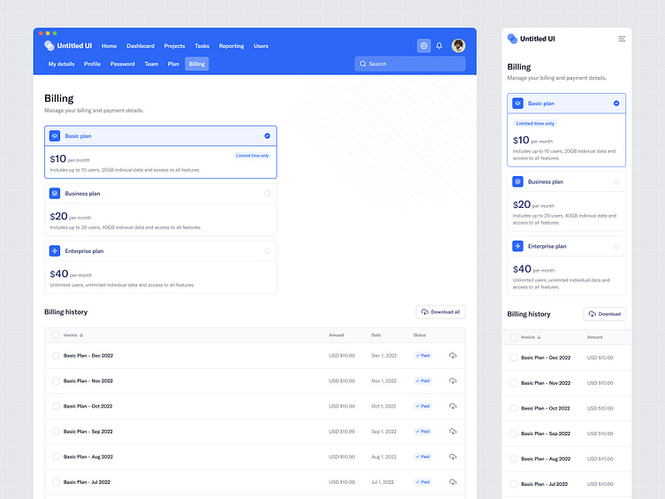 Plans and billing settings — Untitled UI by Jordan Hughes® on Dribbble