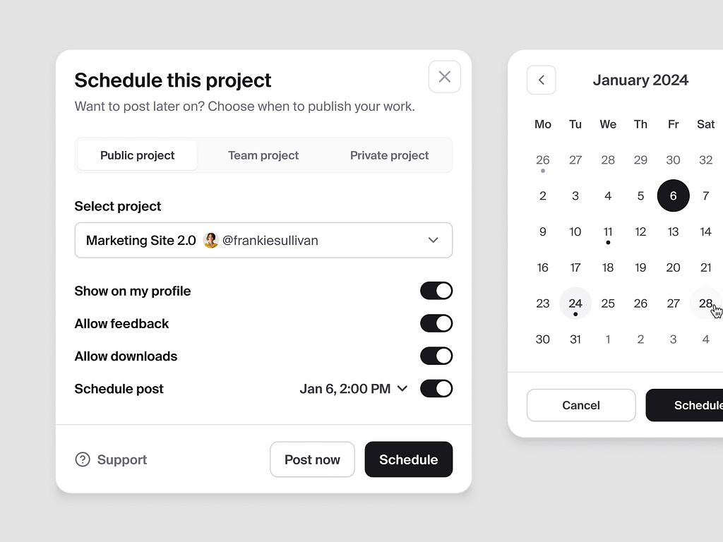 Schedule project modal — Untitled UI by Jordan Hughes® on Dribbble