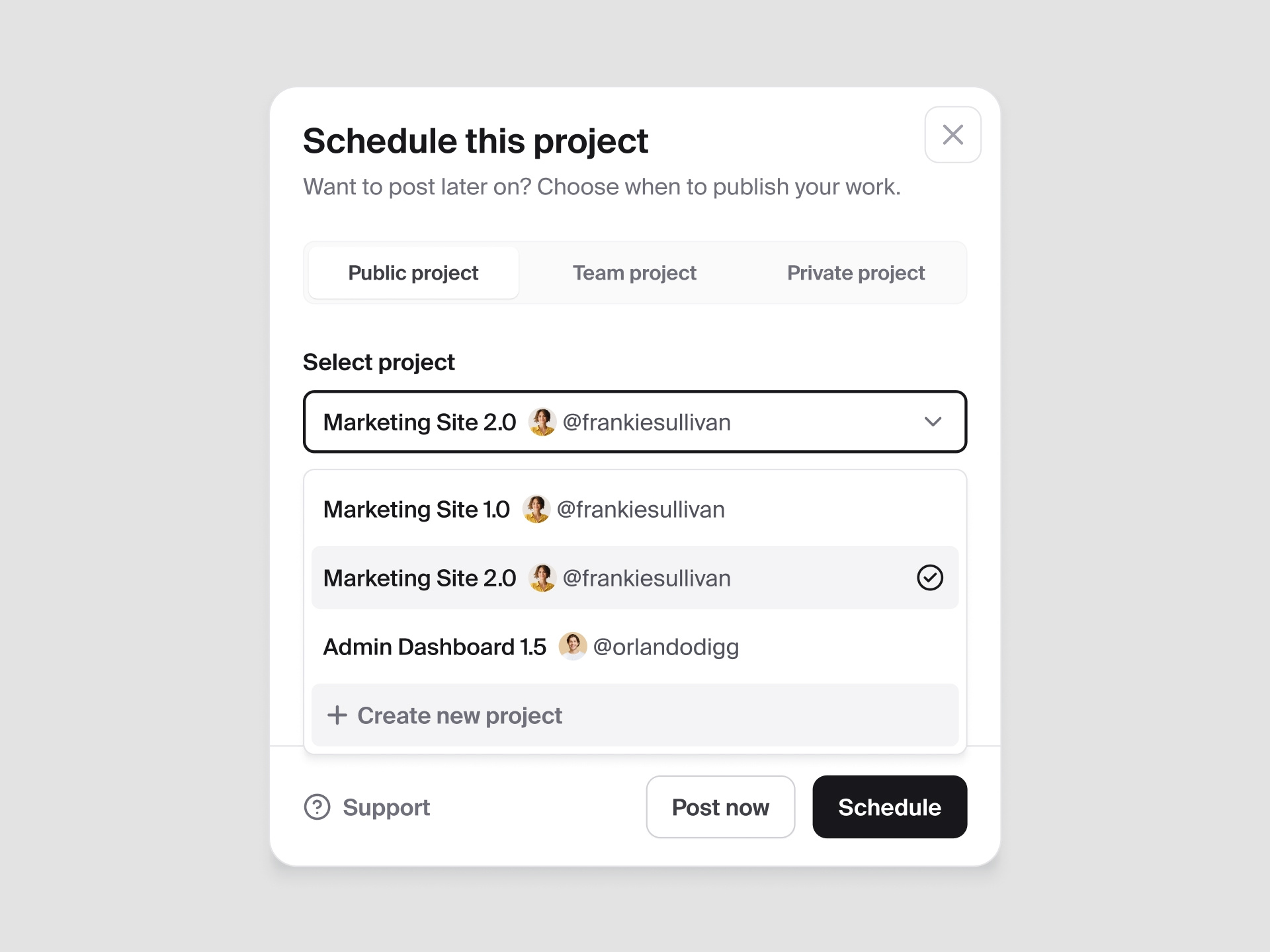 Schedule project modal — Untitled UI by Jordan Hughes® on Dribbble
