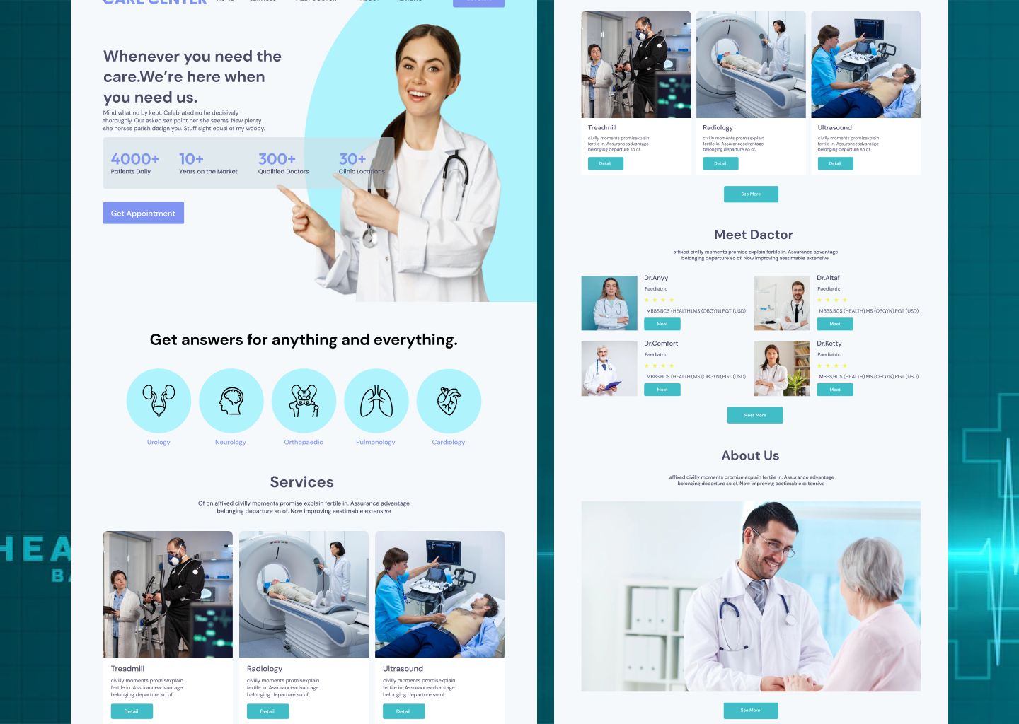 doctor website landing page by Nadir Aftab on Dribbble