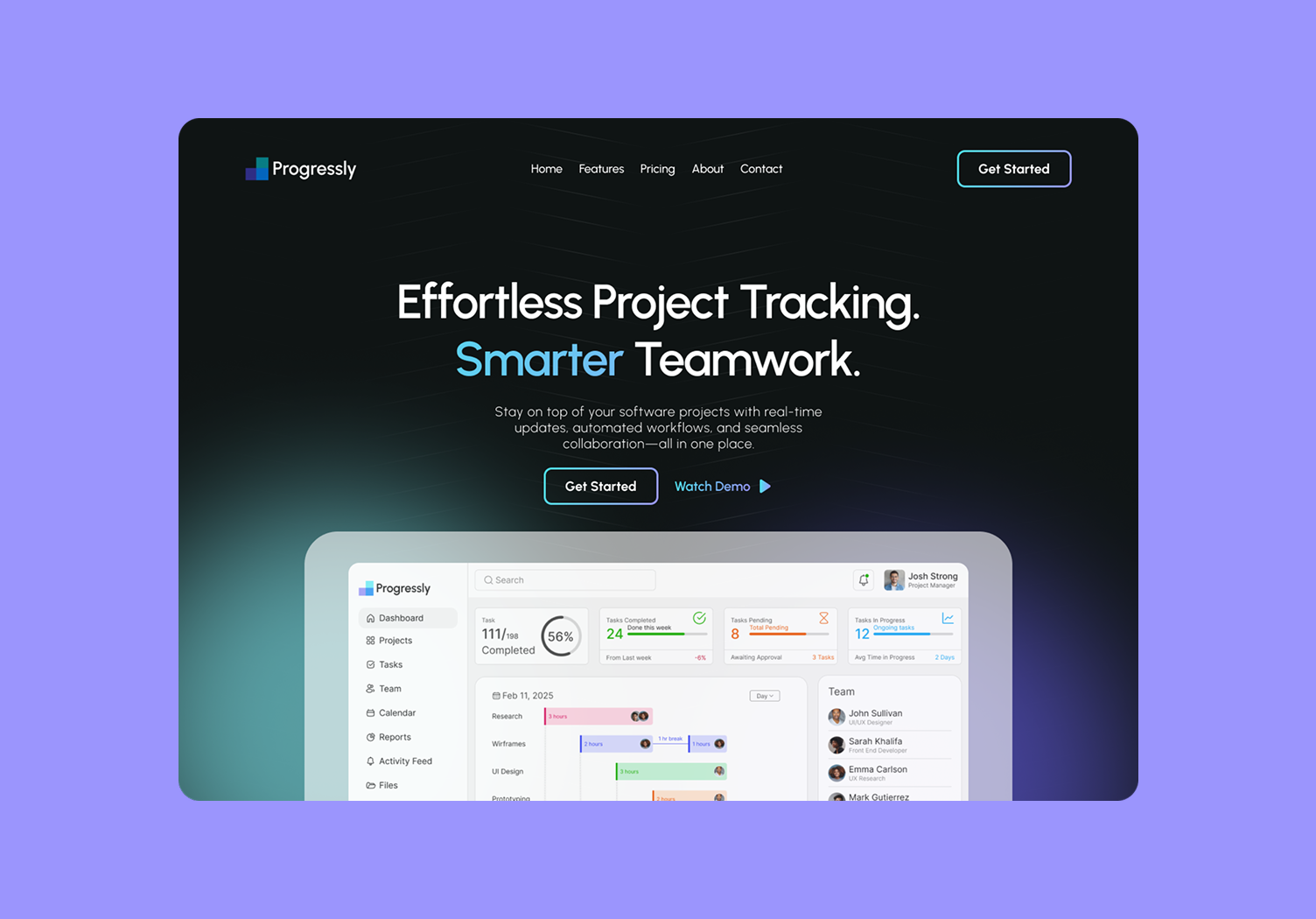 Progressly – Project Management Landing Page by Leul Esubalew on Dribbble