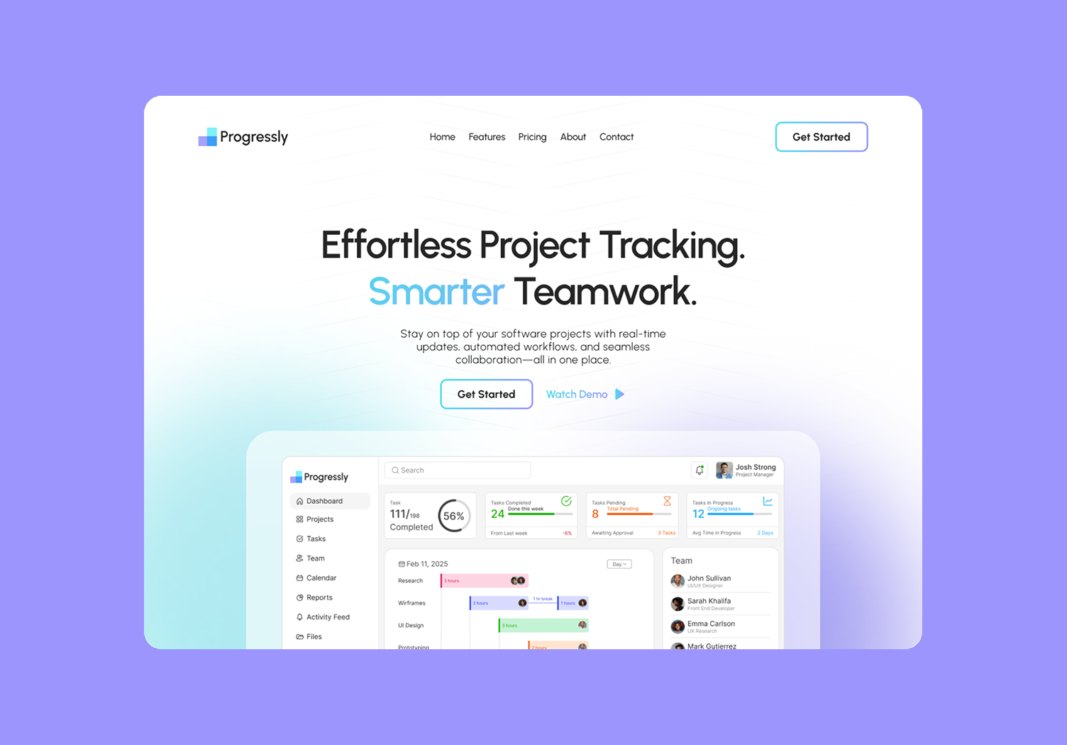 Progressly – Project Management Landing Page by Leul Esubalew on Dribbble