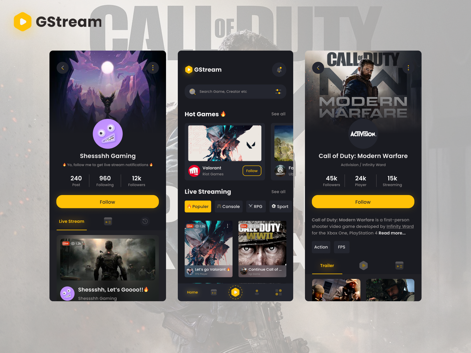 GStream - Live Streaming App by Sandy.Ui on Dribbble