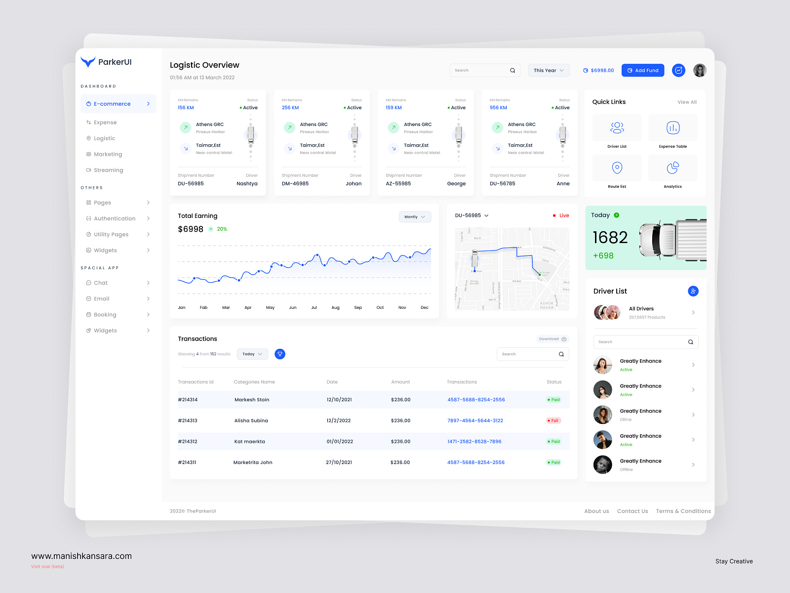 Logistic Dashboard UI by Manish Kansara on Dribbble