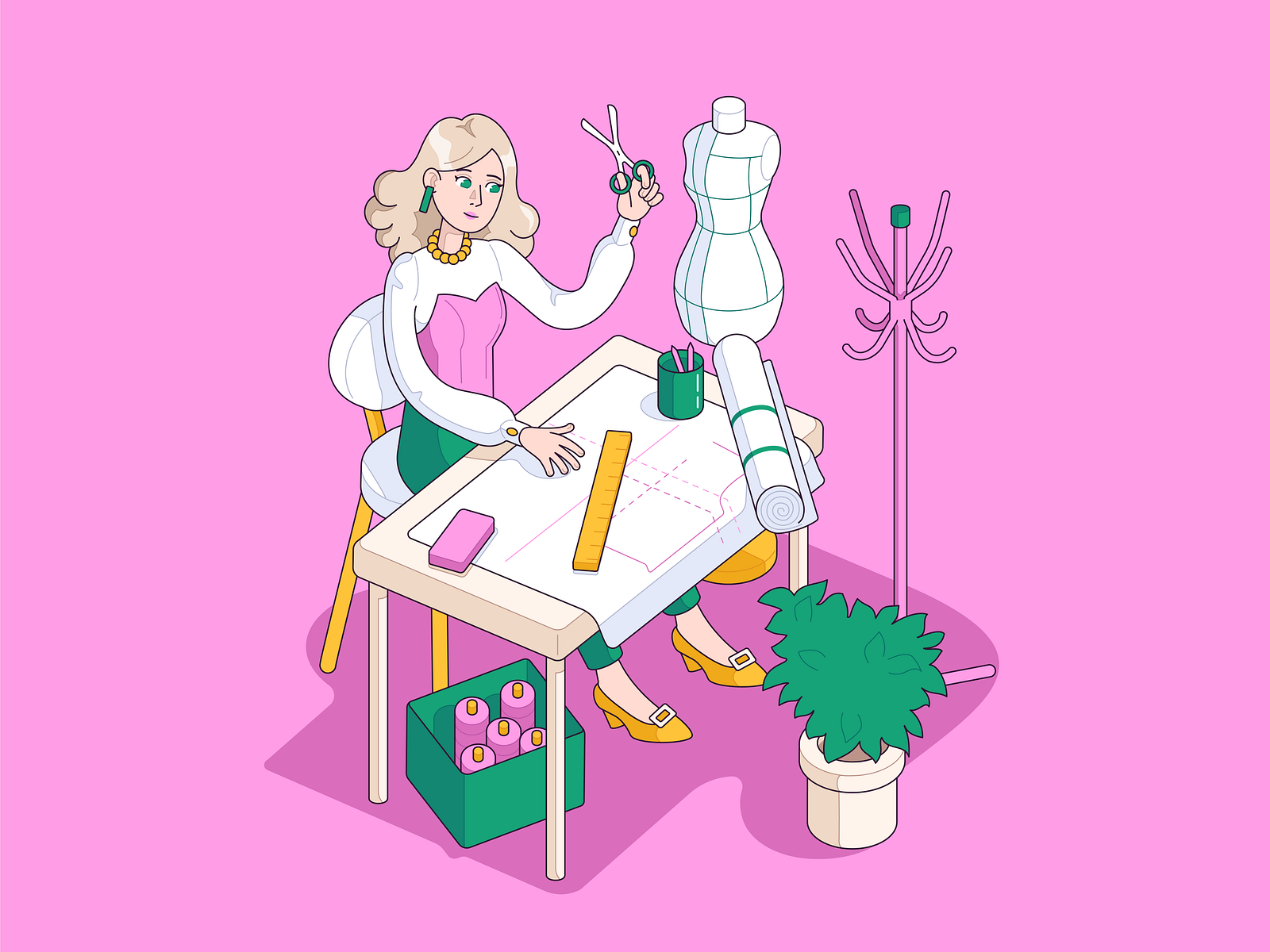 Pink Tailor Shop by Lina Kryletskaya on Dribbble