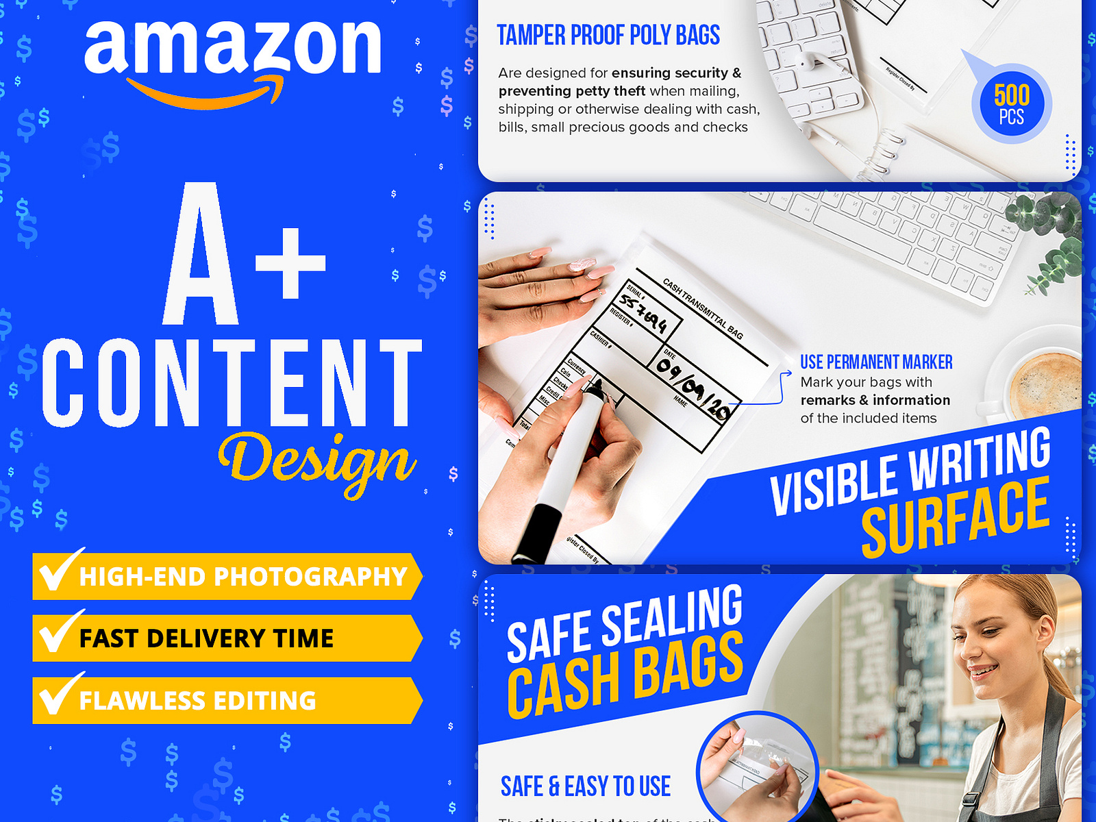 Amazon Enhanced Brand Content/A+ design for cash bags by Sandra Andreea ...