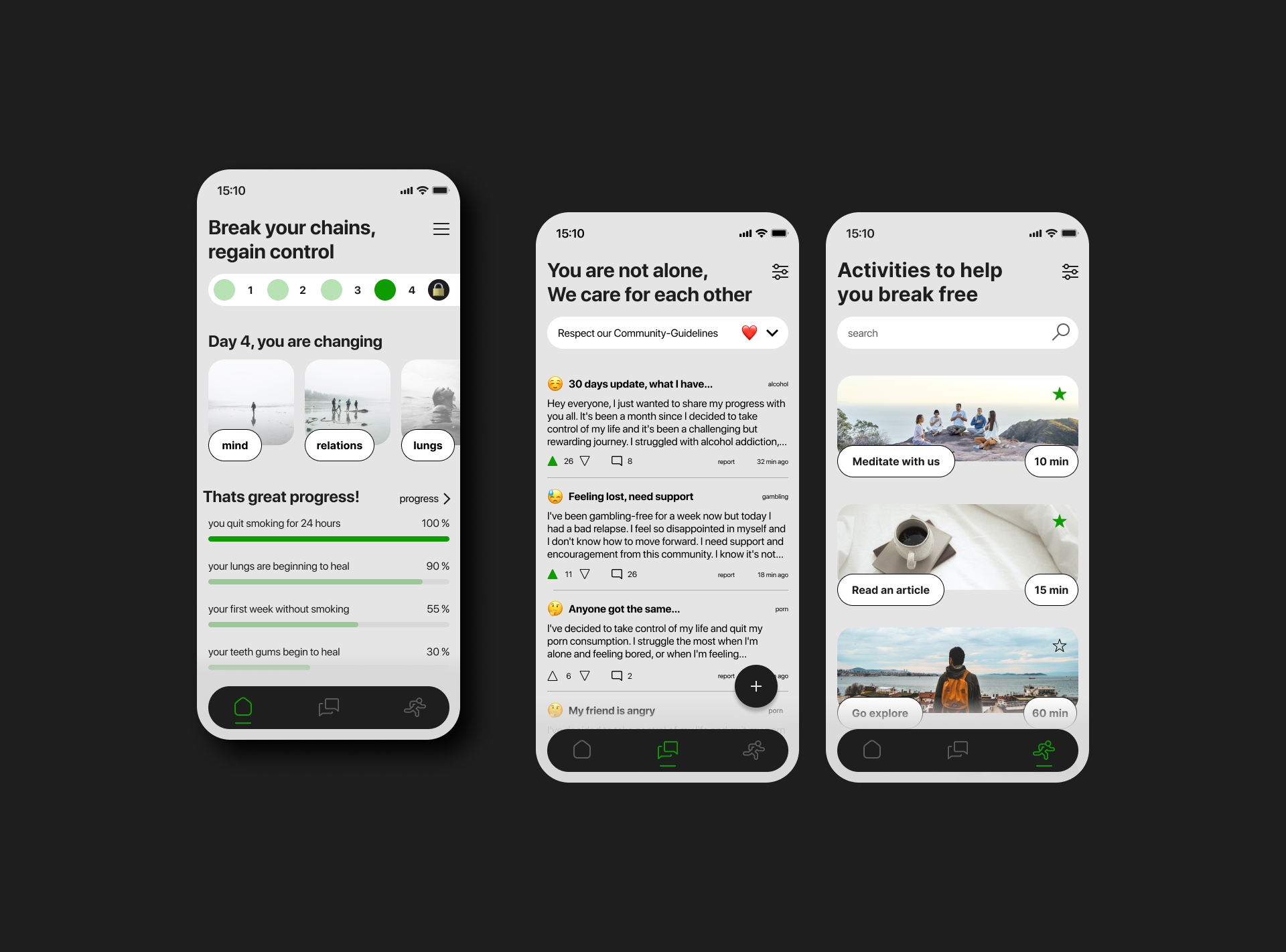 Addiction Recovery Mobile App Interface - "Break Free" by Sebastian ...