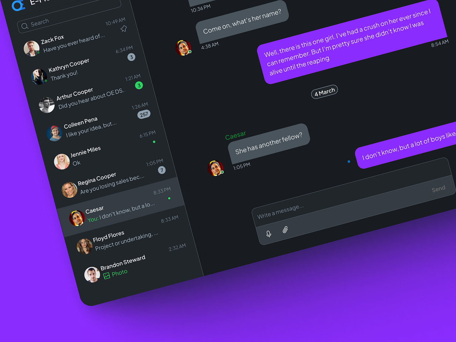 Figma messenger UI design template by Roman Kamushken for Setproduct on ...