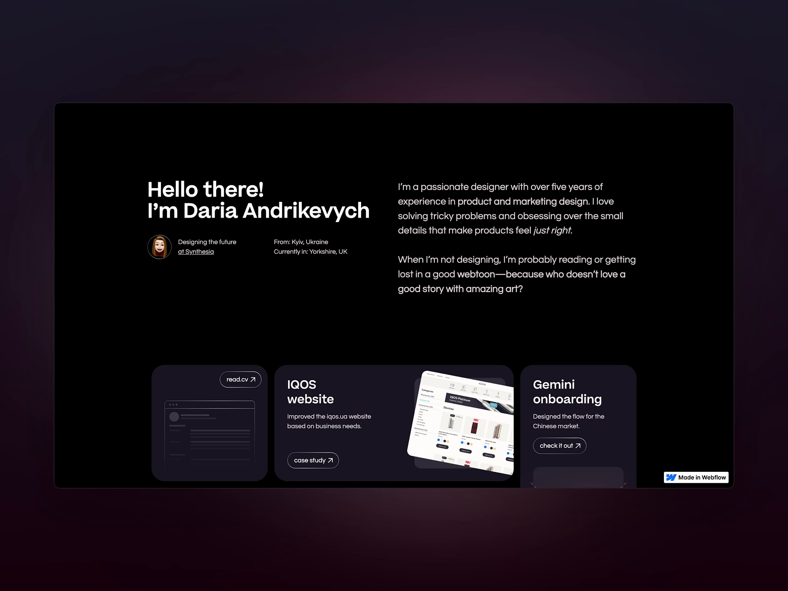 Webflow Portfolio Website by Daria Andrikevych on Dribbble