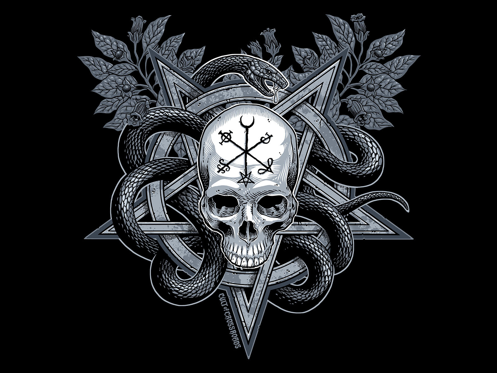 Skull and Snake - Cult of Crossroads T-Shirt Artwork by Laszlo Mayer on ...