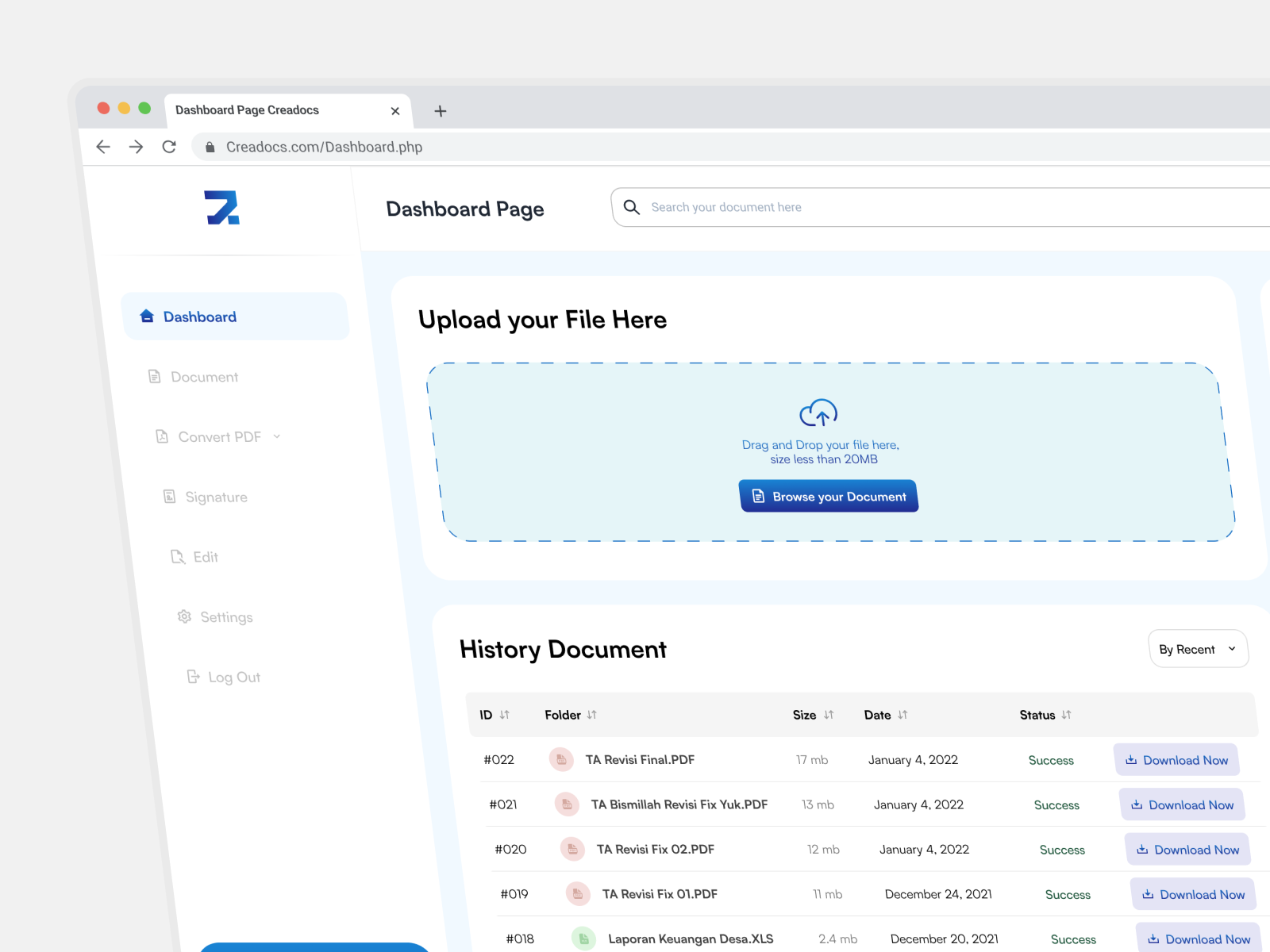 Creadocs - PDF Tools Dashboard by Ammar Hisyam on Dribbble