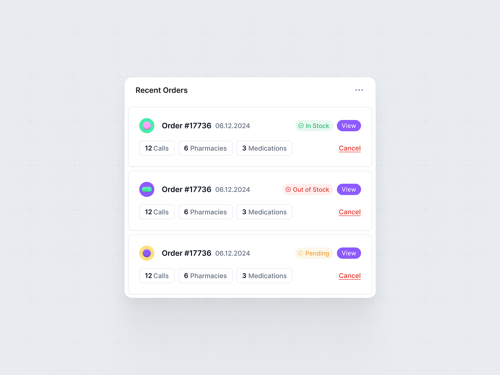 Recent Orders • Product UI by Rebeja Cozmin on Dribbble