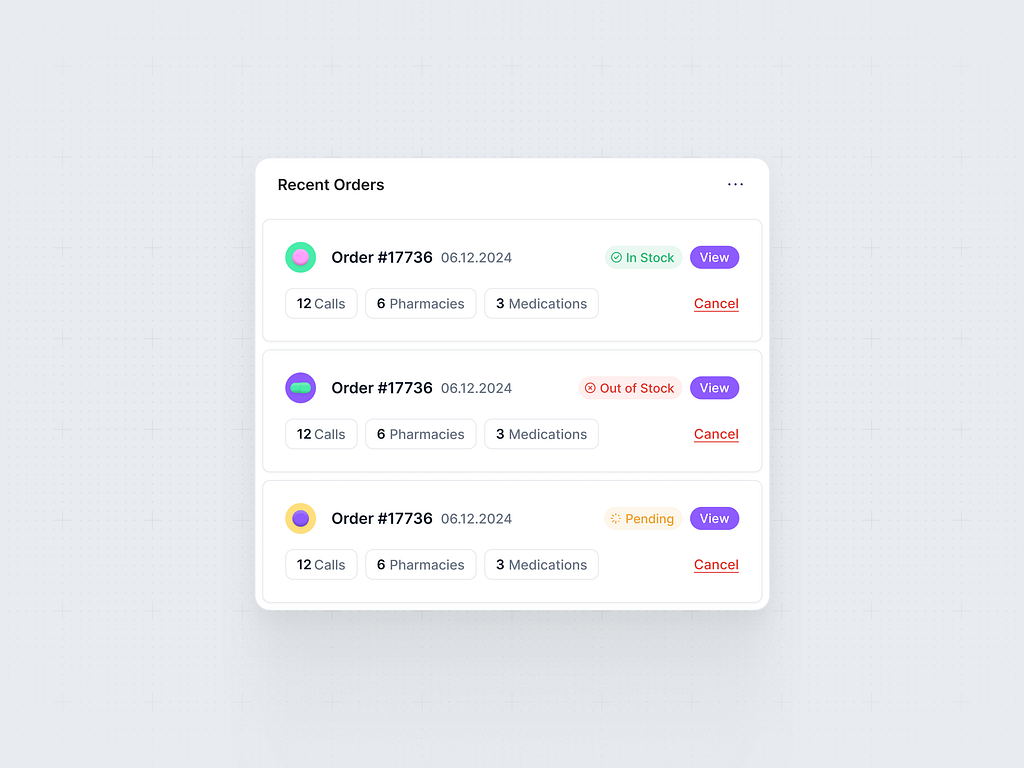 Recent Orders • Product UI by Rebeja Cozmin on Dribbble