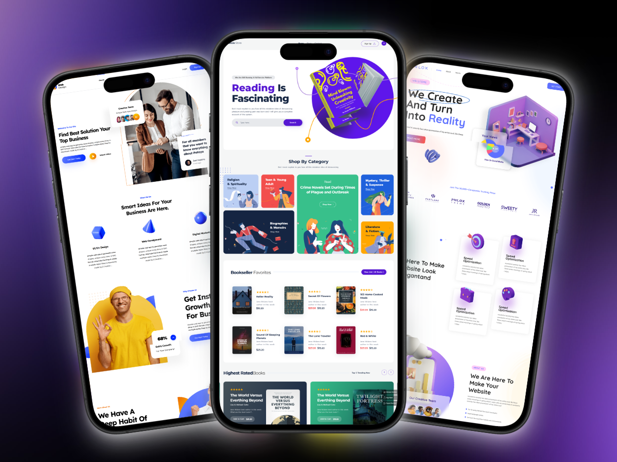 Mobile UI Showcase - Business, Bookstore, and Web Design by Sam Designer on Dribbble