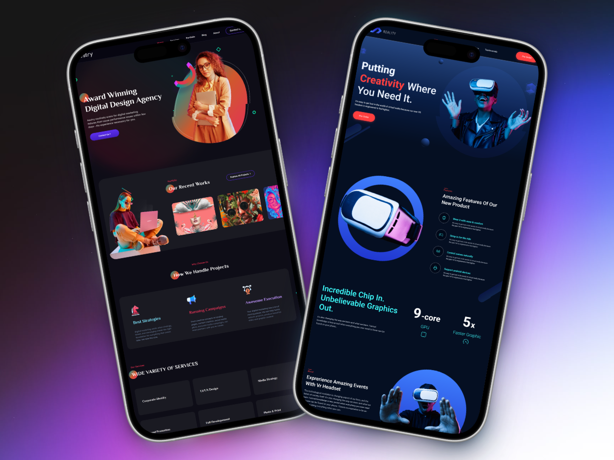 Mobile UI Showcase - Digital Agency & VR Product Landing Pages by Sam ...