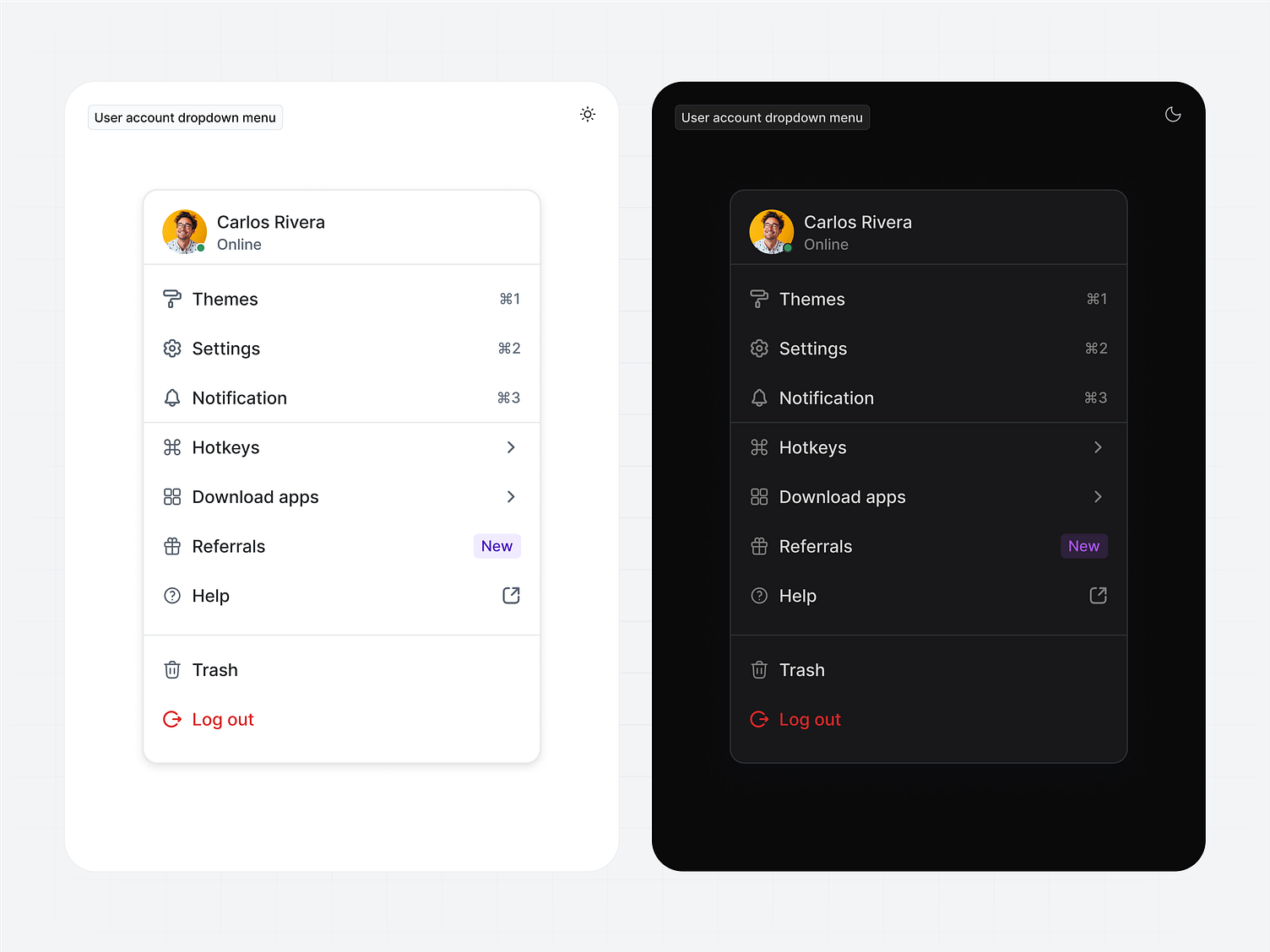 User Account Dropdown Menu by Dmitry Sergushkin on Dribbble