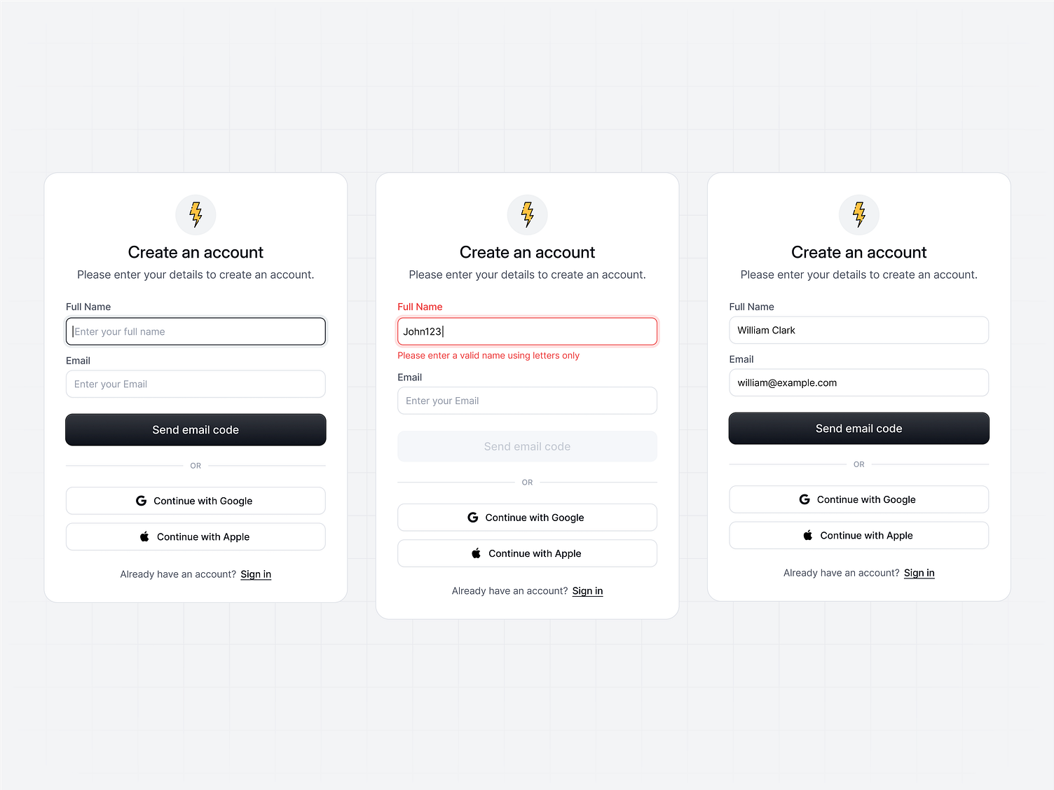 User Signup Validation UI by Dmitry Sergushkin on Dribbble