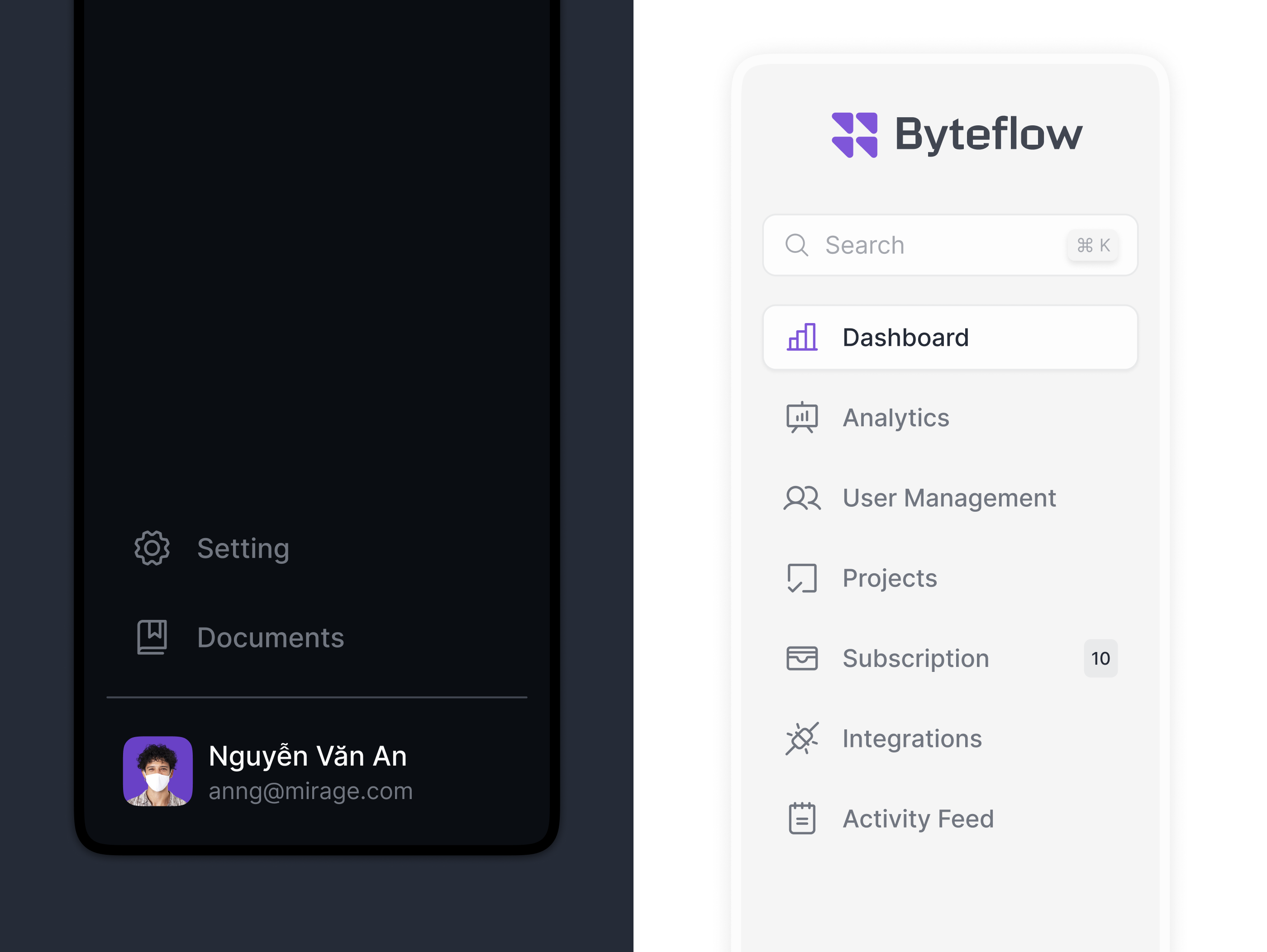 Byteflow - Sidebar design by Đinh Nghĩa on Dribbble
