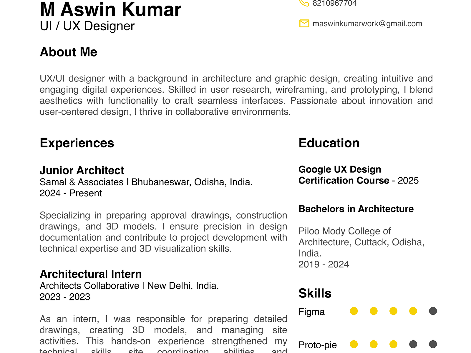 UX UI Design CV by Ashwin kumar on Dribbble