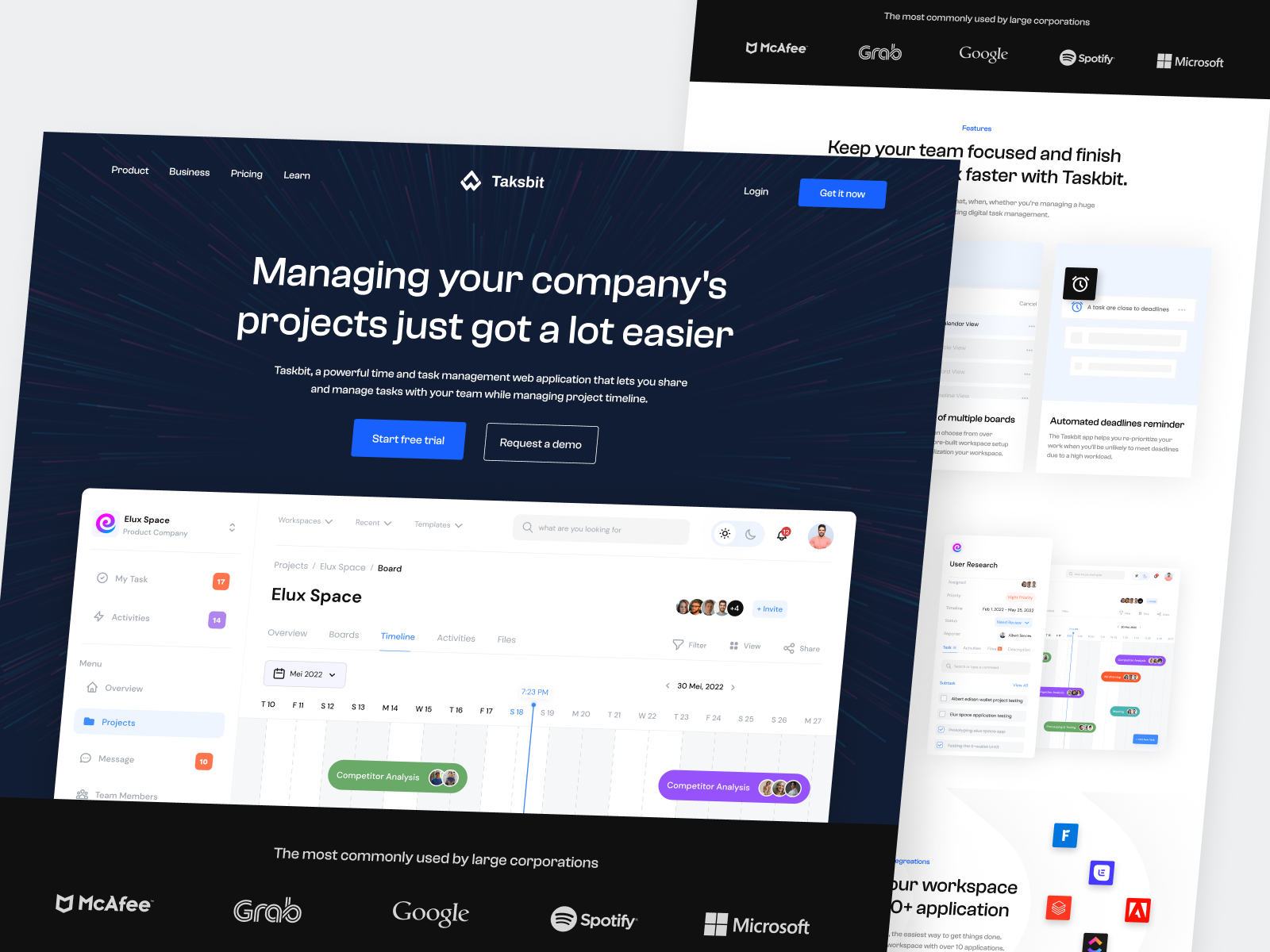 Taskbit - Task Management Landing Page by Arya Pradana for Elux Space ...