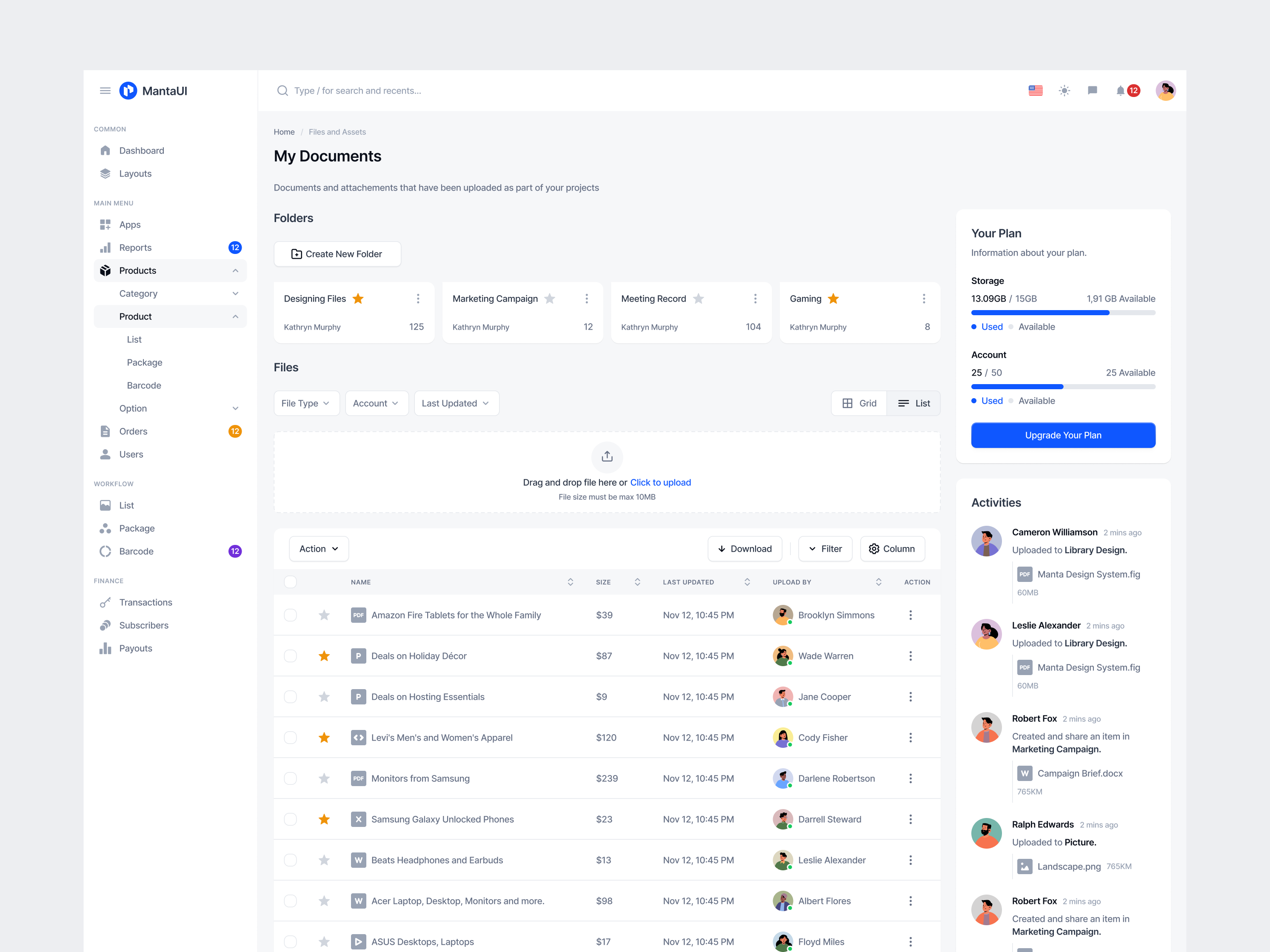 My Documents / File Management UI Dashboard by Hung Hoang on Dribbble