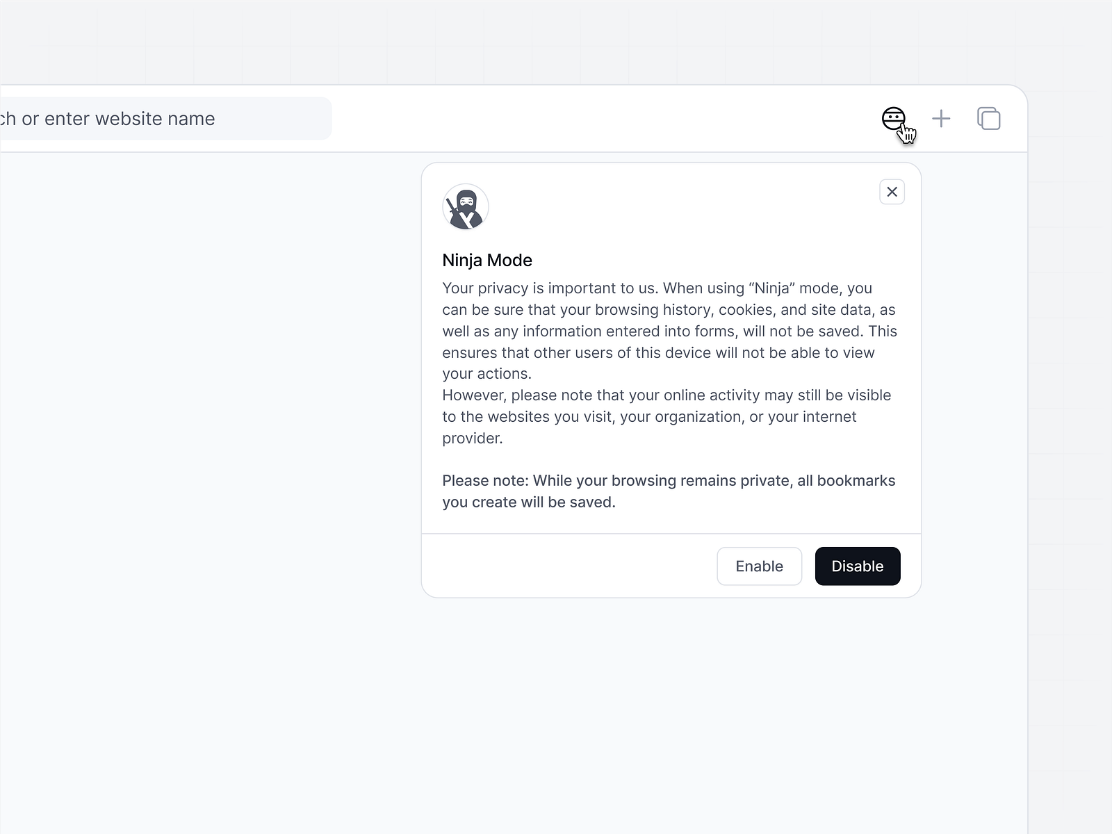 Private Browsing Mode UI - Ninja Mode 🥷🏿 by Dmitry Sergushkin on Dribbble