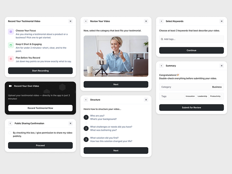 Testimonial Video Submission UI by Dmitry Sergushkin on Dribbble