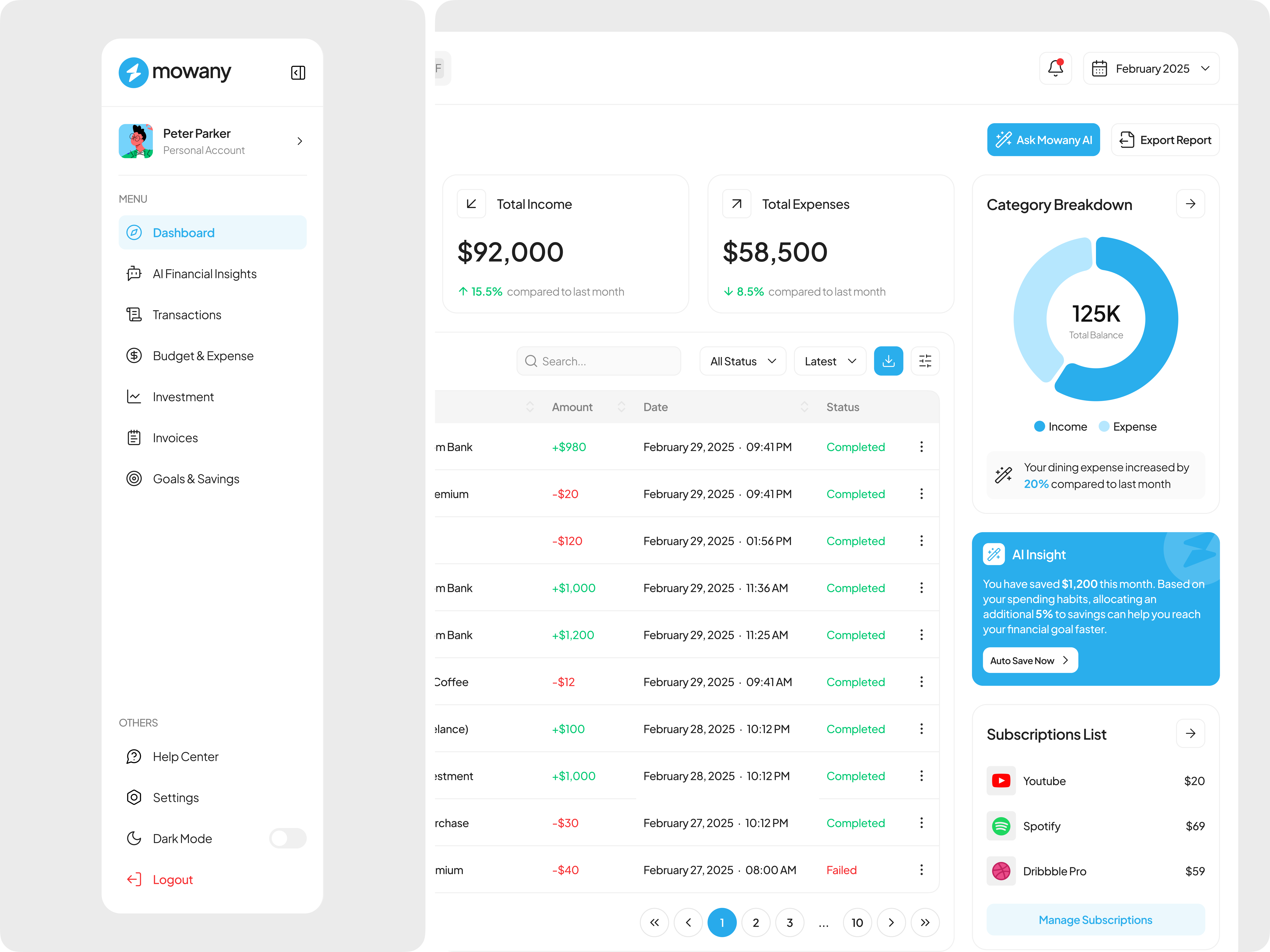 Mowany - Financial Dashboard [Transaction Page] by Akhmad Maariz for ...